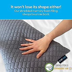 Sidney Sleep Bed Pillow for Side and Back Sleepers - Adjustable Filling - Memory Foam Pillow for Neck and Shoulder Pain - Customizable Loft - Queen Size - Additional Foam Bag Included (Grey)