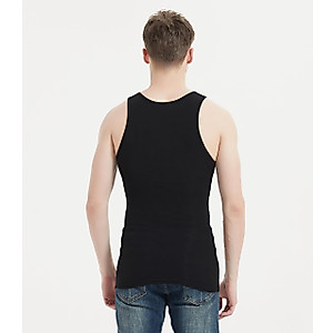 Comfneat Men's 6-Pack A-Shirts Tight Fit Tank Tops Cotton Spandex Undershirts (Black 6-Pack, S)