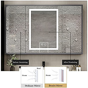 Wooden Bathroom Medicine Cabinet with LED Light & Defogger, Bathroom Storage Cabinet with HD Frameless Mirror, Over Toilet Bathroom Mirror Cabinet, with Mounting Kits (Size : 90cm-Black)