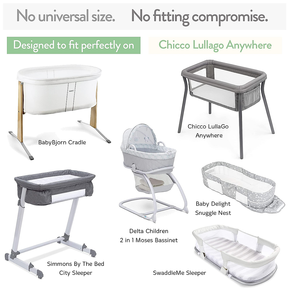 Bassinet Fitted Sheets for Chicco LullaGo Anywhere, Baby Bjorn Cradle and 14 x 29 Mattress Pad – Snuggly Soft 100% Jersey Cotton – Light + Dark Sage Green – 2 Pack