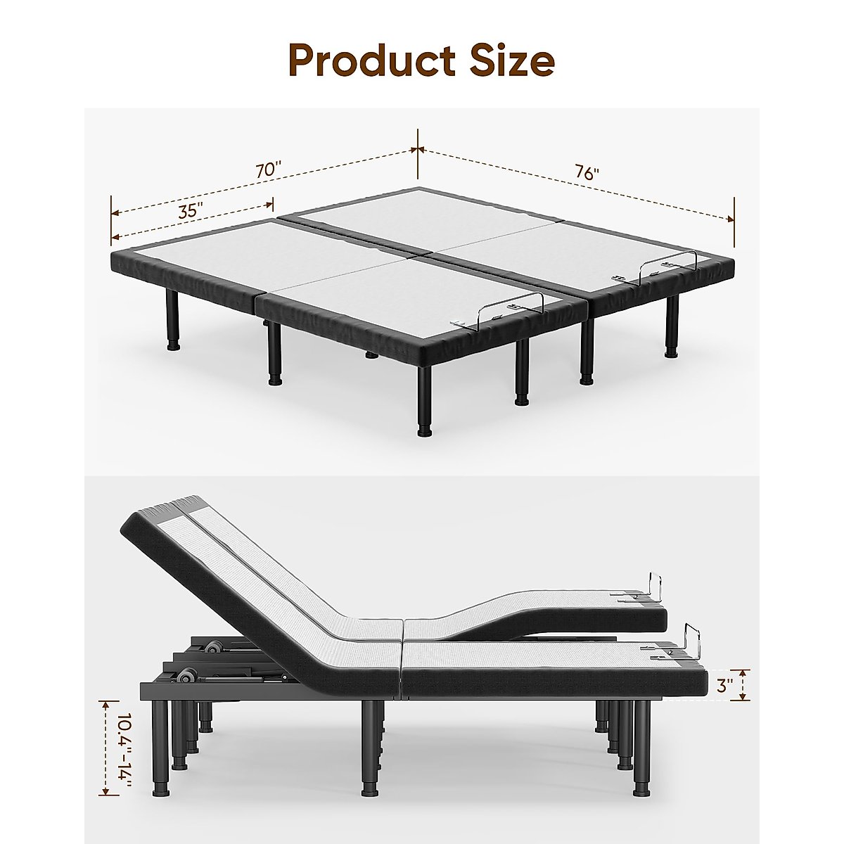 cebihy Adjustable Bed Frame, Adjustable Bed Base Split King for Stress Management, Zero Gravity Base, Head and Foot Incline with 3-Speed Massage, Anti-Snore, and Memory Pre-Sets(2pcs)