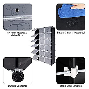 ALUPOM Portable 72 Pair Shoe Rack Organizer with Door and Versatile Hook, Shoe Storage Cabinet Easy Assembly, Stackable Free Standing Shoe Rack