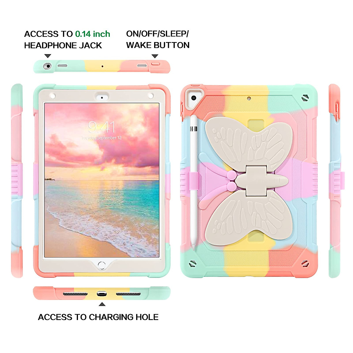 VENINGO iPad Air 2 & iPad 9.7 2017/2018 & iPad Pro 9.7 Case, iPad 5th/6th Generation Case, 2 in 1 Rugged Full Body Shockproof Protective Girls Women Tablet Cover with Stand Pen Holder, Colorful Pink