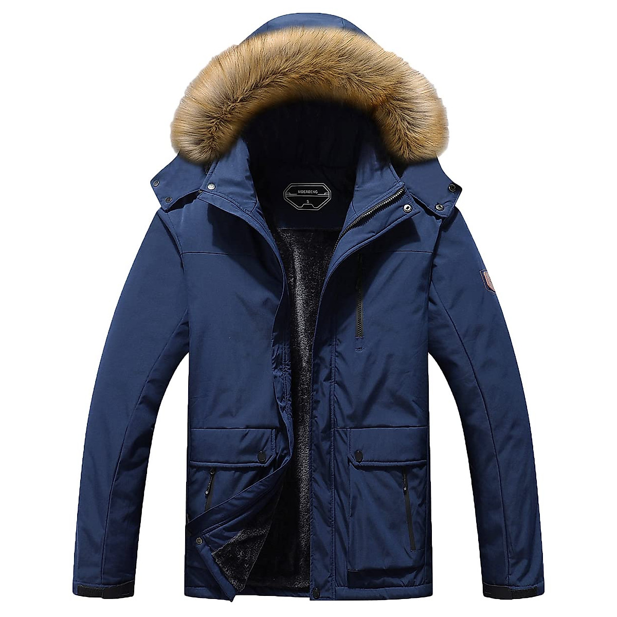 MOERDENG Men's Winter Snow Coat Warm Ski Jacket Waterproof Hooded Work Outerwear