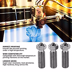Shanrya Hardened Steel Nozzle, 3Pcs M6 3D Printing Volcano Nozzle, Wear Resistant Nozzles for 3D Printing High Temperature Carbon Fiber Filament 1.75mm(0.4mm)