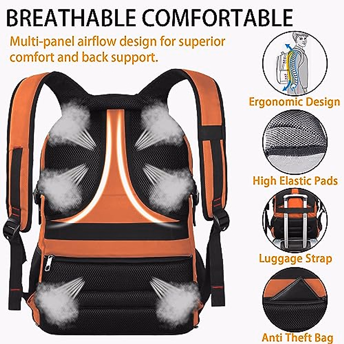 Extra Large 50L Travel Laptop Backpack, Computer bag Backbag with USB Charging Port, TSA Friendly Durable Big RFID Heavy Duty Business Tech Backpack Fits 17 Inch Laptops for Men Women, Orange