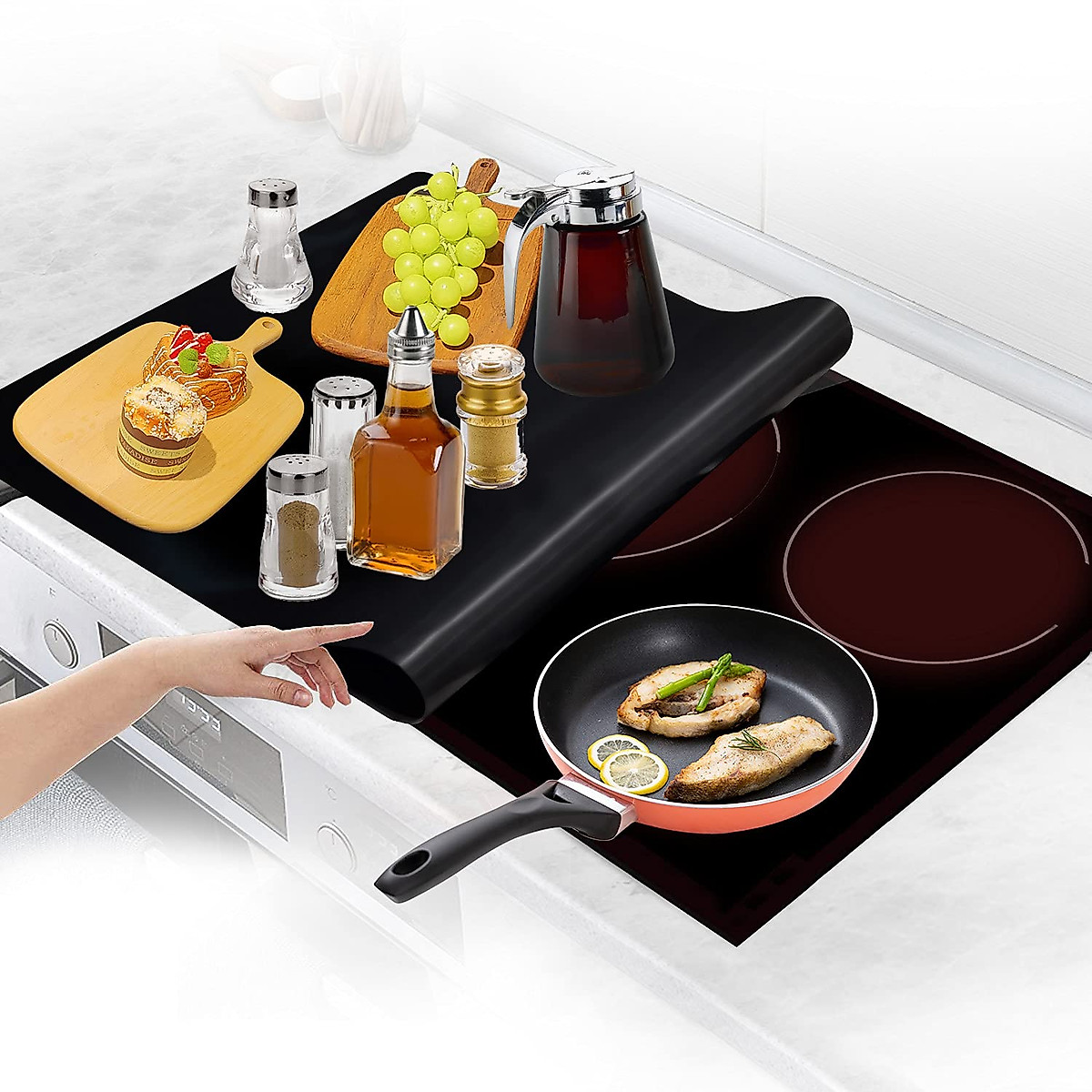 Glass Top Stove Cover 36 x 24 Inch for Electric Stove Top Glass Cooktop Ceramic Stove Protector, Extra Large Waterproof Heat Resistant Flat Kitchen Counter Mat for Stovetop Tabletop Black