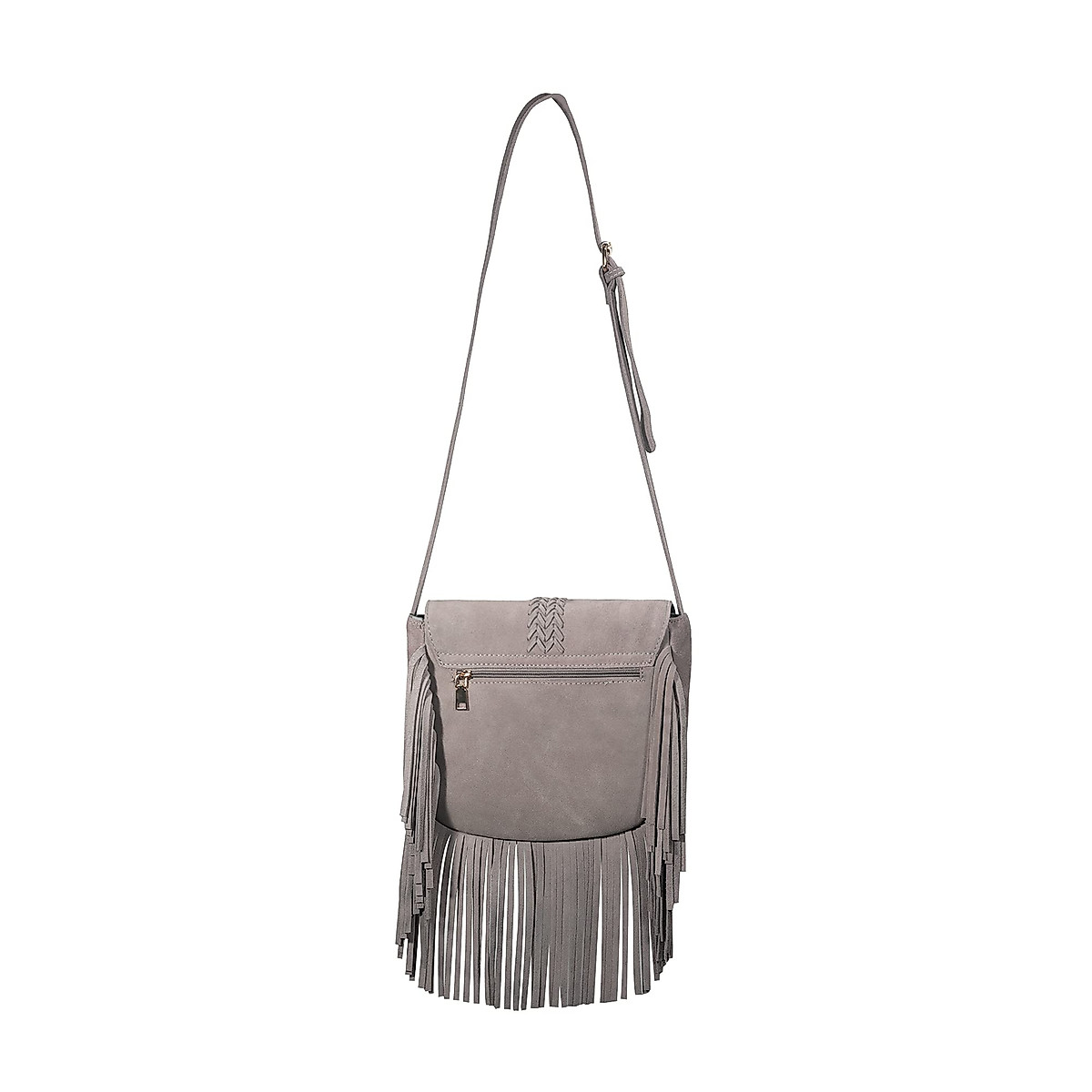 ZLYC Women Bohemian Nubuck Leather Fringe Bag Pouch Tribal Tassel Cross Body Shoulder Bag, Gray