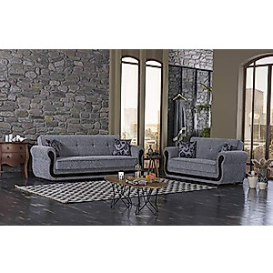 BEYAN Surf Avenue Collection Upholstered Convertible Storage Love Seat with Easy Access Storage Space, Includes 2 Pillows, Gray
