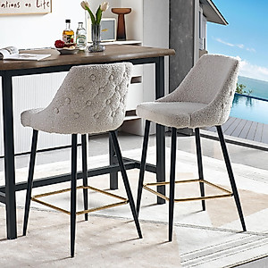 Homedot Counter Height Barstools Set of 2, Upholstered Home Kitchen Dining Chair Boucle Bar Stools with Backrest, Modern Bar Chairs with Footrest for Kitchen Island, Dining Room
