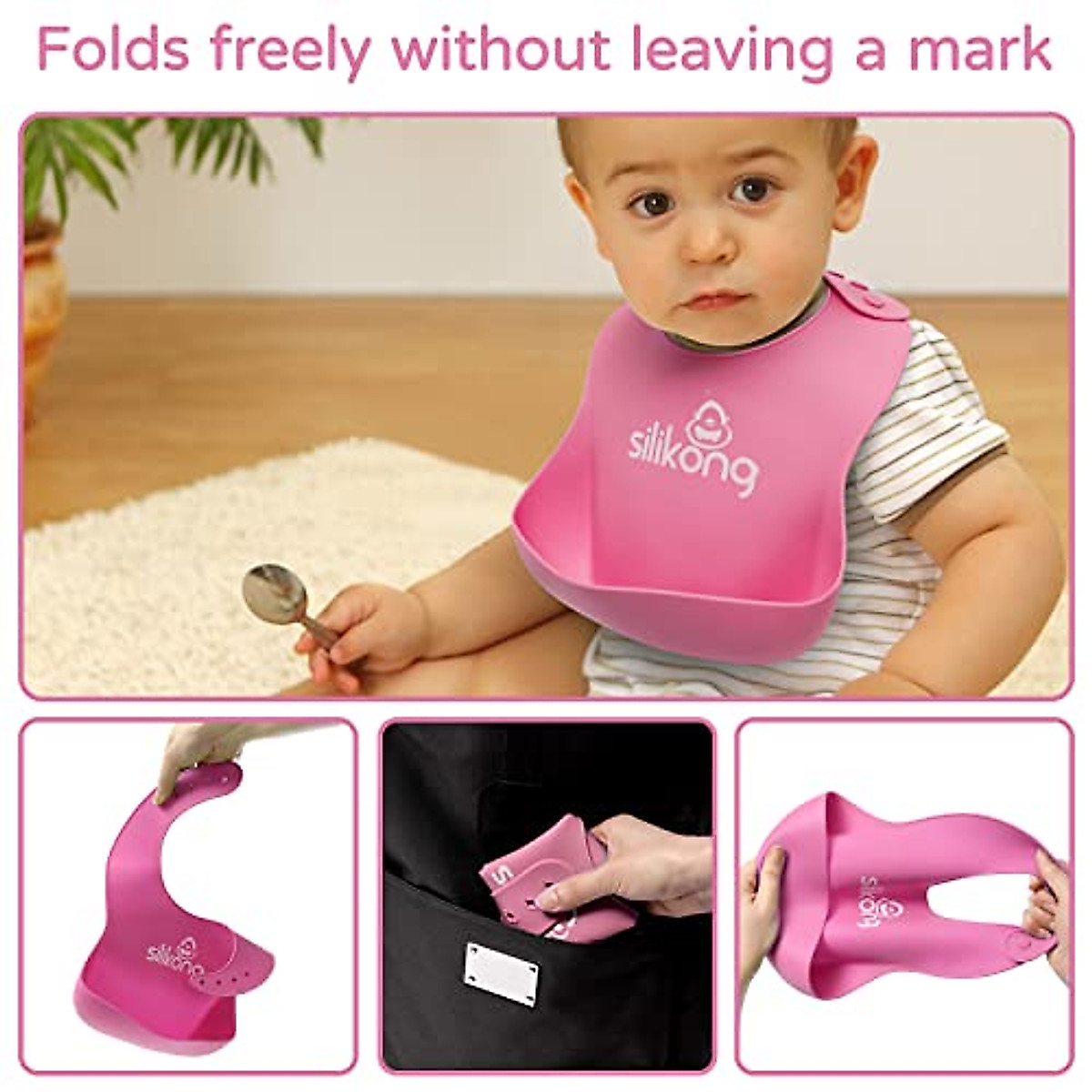 Silicone Bibs for Babies with Crumb & Drip Catcher Pocket | For Babies & Toddlers | Waterproof, Easy to Clean | 2 Colors Set (Pink/Gray)