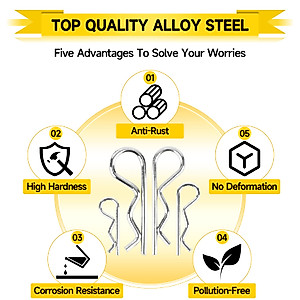 Cotter Pins, 100Pcs Cotter Pin Hairpin Assortment Kit-6 Sizes Zinc Plated Steel R Clip Key Fastener Fitting Set for Lawn Mower Machinery Garage