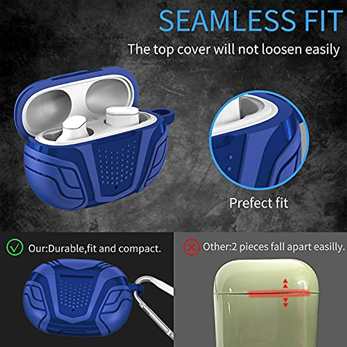 Wustentre Case for Beats Studio Buds, Beats Studio Buds Case Cover 2021, Studio Beats Buds Carrying Case with Keychain, Full Body Rugged Shockproof Beats Studio Buds Protective Hard TPU Case (Blue)