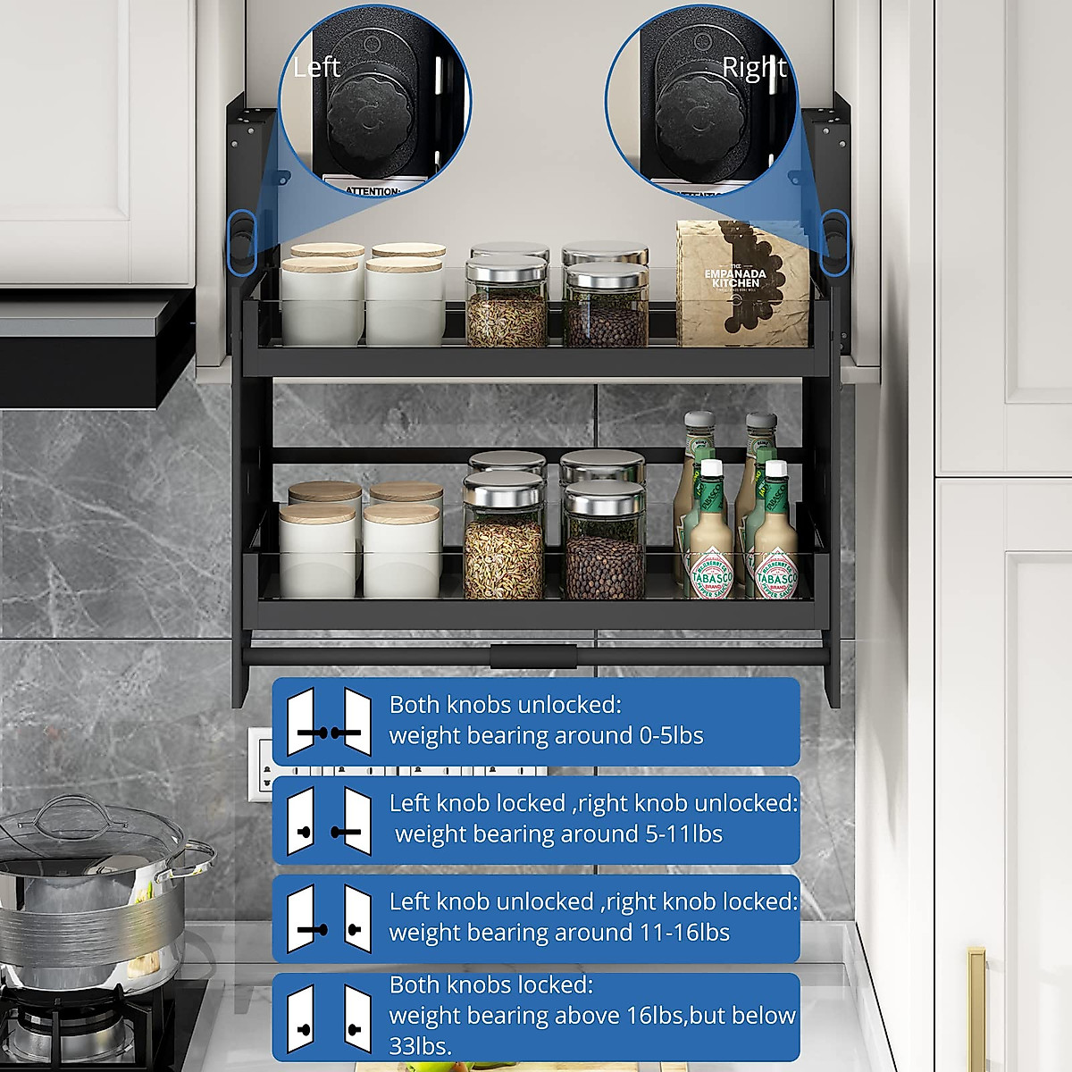 HEEPOR Kitchen Pull Down Shelf Wall Cabinet Storage Organizer (18inch Cabinet)