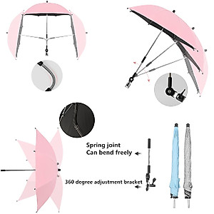 Upwsma Portable folding sun umbrella, beach umbrella with universal clamp, SPF 50+ adjustable umbrella for strollers, beach chairs, wheelchairs (Large- Blue)