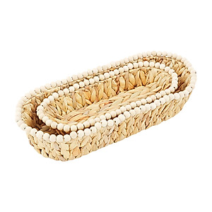 Mud Pie Beaded Hyacinth Nested Basket Set, Beaded, Small 5" x 12 1/2" | Large 6 1/2" x 16 1/2"