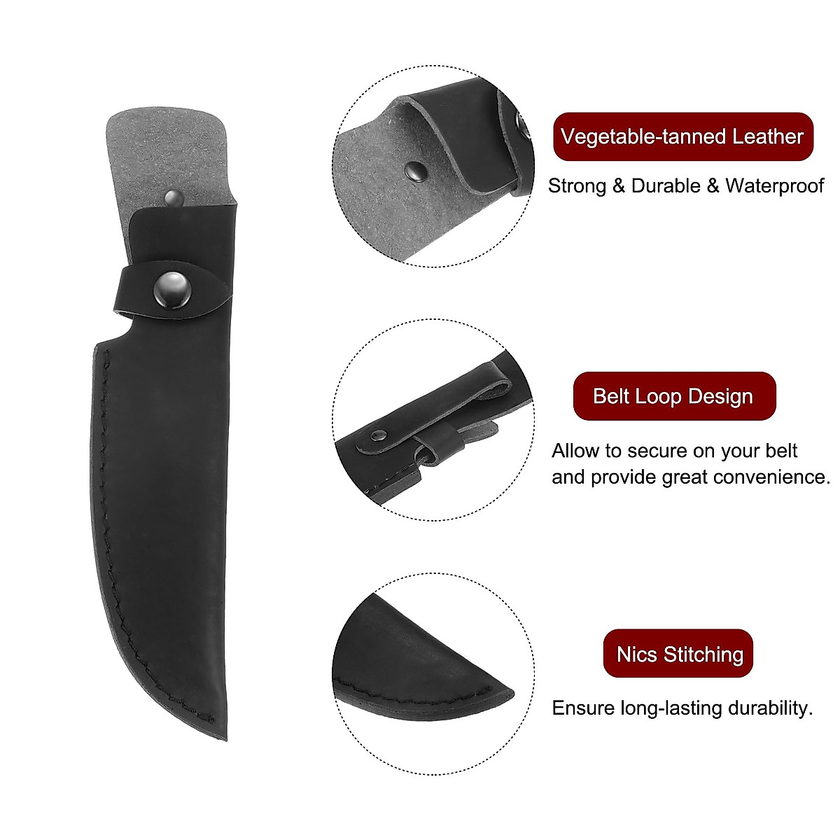 HARFINGTON Fixed Blade Knife Sheath 10" x 2.1" Belt Loop Design Straight Knife Holder Case with Copper Snap Closure for Outdoor Leisure Kitchen, Black