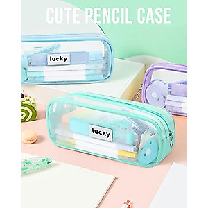 DGDFLDGC Mesh Pencil Pouch Clear Case Kawaii Accessories Bag Makeup Big Office College School Gift for adults Teen Girl Boy (DG 003)