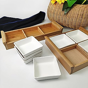 Jinsongdafa Wood Pallet Porcelain Divided Serving Dishes, Appetizer， Relish Tray, Serving Bowls for Parties - Perfect for Chips and Dip, Veggies, Candy and Snacks | Reusable (4 Cells Platters)