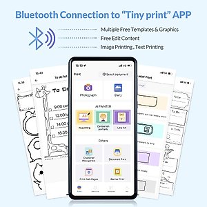 Label Maker Machine with Tape, Portable Bluetooth Label Printer, Small Smart Phone Handheld Sticker Mini Labeler Multiple Templates Font Icon Easy to Use Inkless Rechargeable F Office Home