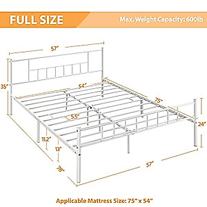 Yaheetech 13 inch Full Size Metal Bed Frame with Headboard and Footboard Platform Bed Frame with Storage No Box Spring Needed Mattress Foundation for Adult White