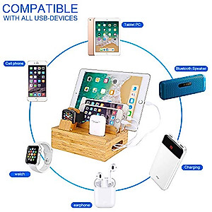 Bamboo Wood Desktop Organizer Charging Docking Station Charger Holder Cradle Charge Stand compatible with iPhone 13 12 Pro Max iPad Apple Watch 3 4 / iWatch 38 & 42mm AirPods & AirPods Pro Smartphones