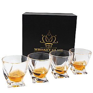 DQX Whiskey Glasses Gift Set of 4 Old Fashion Glass, Tumblers for Drinking Bourbon, Cocktail, Cognac, Irish Whisky, Large 10oz Premium Crystal Glass