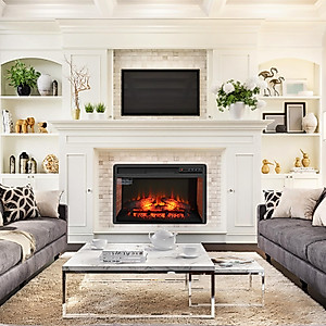 ROVSUN 26" Recessed Electric Fireplace Insert w/Remote Control Timer Adjustable Space Heater FireBox, 3 Flame Brightness, Two Side Built-in Wall Tiles Logs,CSA Listed(Black)