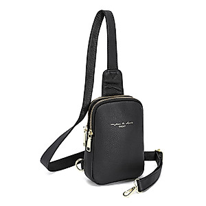 INICAT Small Crossbody Sling Bags for Women Leather Cell Phone Purse Fanny Packs for Women Men(Genuine Leather - Black)