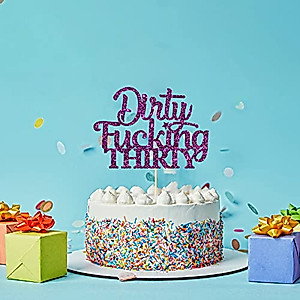 Dirty Fucking Thirty Cake Topper, Happy 30th Birthday Party Decorations, Female 30 Years Old Birthday Cake Picks, 30th Birthday Theme Supplies For Woman, Purple