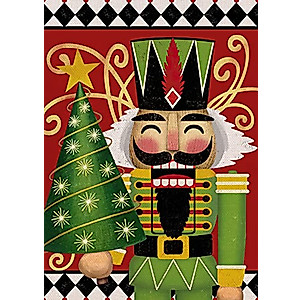 Furiaz Christmas Soldier Nutcracker Small Decorative Garden Flag, Vintage Xmas Tree Yard Outside Decorations, Winter Farmhouse Burlap Outdoor Decor Double Sided 12 x 18