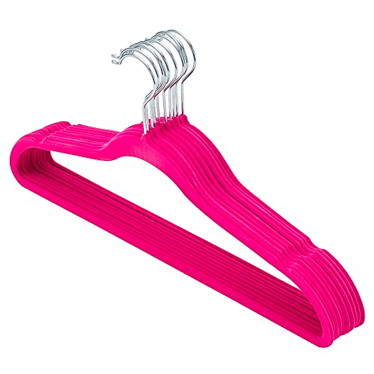 Velvet Clothes Hangers (Pack of 10), Fuchsia, by Home Basics | Hangers for Tops, Jackets, Dresses, and Pants | Contoured with Notches | Ultra-Thin Space Saving Clothes Hangers with Rotating Hooks