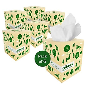 Caboo Tree Free Bamboo Facial Tissue Paper, Eco Friendly Hypoallergenic Tissue Box with 60 Sheets Per Cube, Total of 6 Cubes, 360 Total Tissues