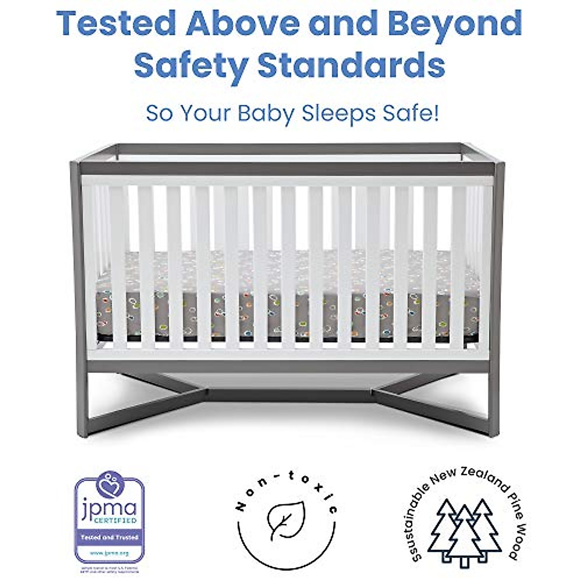 Delta Children Tribeca 4-in-1 Convertible Crib, White/Grey with Twinkle Stars Crib & Toddler Mattress