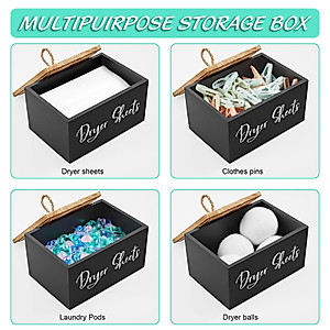 Dryer Sheet Holder, Wooden Laundry Sheets Container, Laundry Room Organization and Storage for Farmhouse Laundry Room Decor and Accessories, Fabric Softener Dispenser, Black