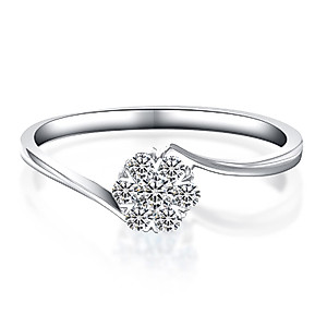 WSX Pure Gold Engagement Ring Women 0.6cttw Round Moissanite Wedding Promise Halo Ring Twisted for Her