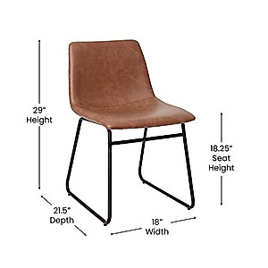 Flash Furniture Butler 18 Inch Commercial Grade LeatherSoft Dining Table Height Chair, Mid-Back Black Sled Base with Light Brown LeatherSoft Upholstery, Set of 2