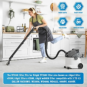 VF3500 filter Replacement Shop Vac Filter,3-Layer Fine Dust and Dirt Wet/Dry Vac Filter for Ridgid VF3500 3-4.5 Gallon Portable Vacuums WD3050, WD4070, WD4080, WD4522, 4000RV, 4500RV (2 Pack)