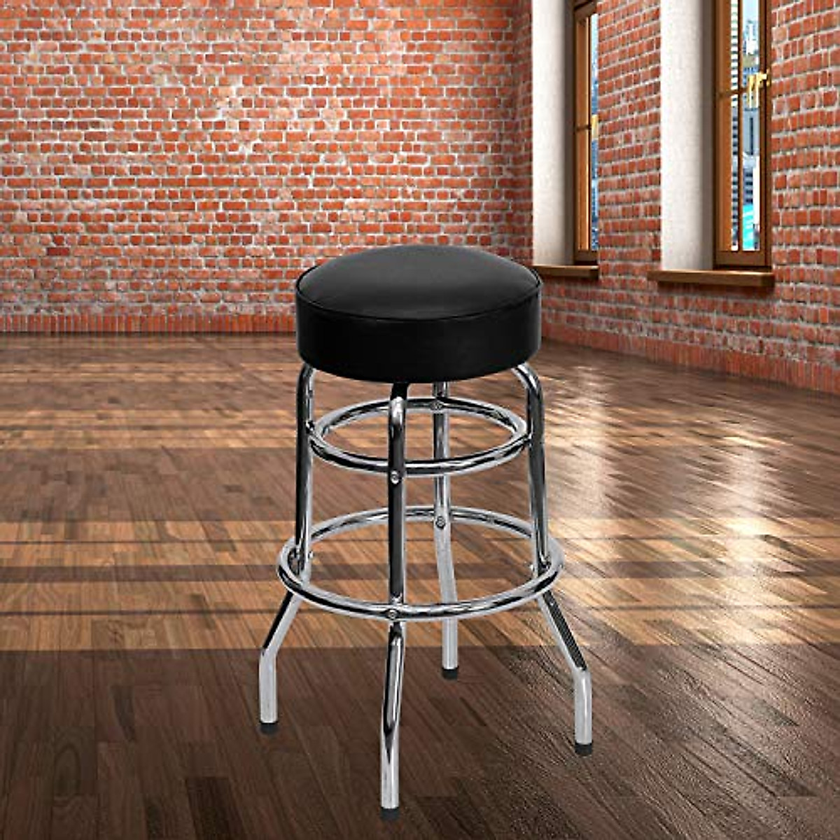 Flash Furniture Double Ring Chrome Barstool with Black Seat
