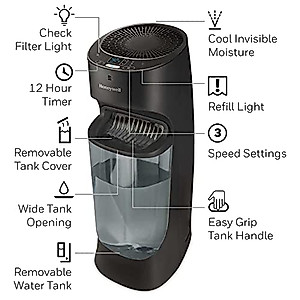 Honeywell Top Fill Tower Humidifier, Digital Humidistat, Black – Cool Mist Humidifier for Bedroom, Home or Office with Space Saving Tower Design