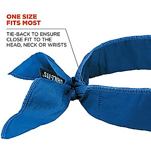 Ergodyne - 12399 Chill-Its 6702 Cooling Bandana, Evaporative Polymer Embedded Material for Cooling Relief Solid Blue
