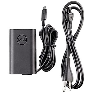 Dell Slim USB-C 45-Watt Laptop Charger, Type-C Power Adapter, AC Adapter 1 Meter Cord, OEM Components - Black