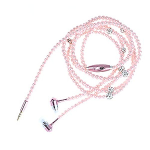 UKCOCO in-Ear Eardphones with Mic - in-Ear Headset with Remote and Mic Hands-Free Wired Pearls Chain Universal Earphone for Girls Women Student (Pink)