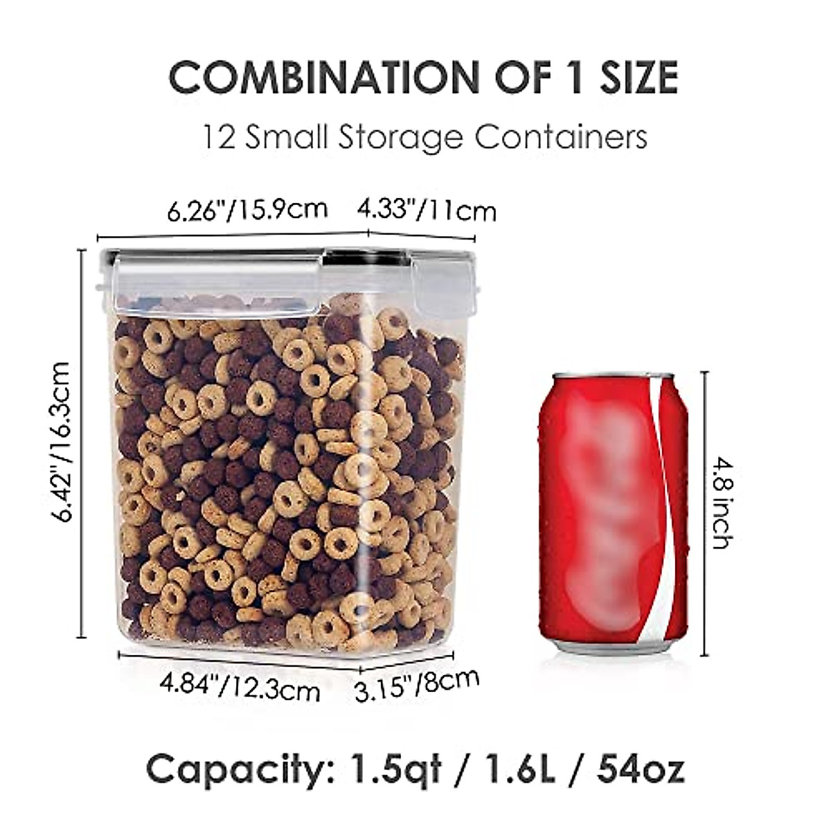 Vtopmart Airtight Food Storage Containers 12 Pieces 1.5qt / 1.6L- Plastic BPA Free Kitchen Pantry Storage Containers for Sugar, Flour and Baking Supplies - Dishwasher Safe - Include 24 Labels, Black