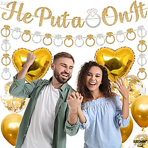 KatchOn, He Put a Ring On It Banner - 10 Feet, No DIY | Gold and Silver Engagement Party Decorations | He Put A Ring On It Sign for Bachelorette Party Decorations, Bridal Shower Decorations