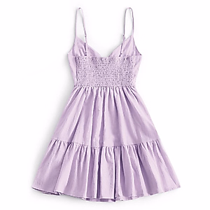 ZAFUL Women's Casual V Neck Summer Mini Dress Spaghetti Strap A-Line Short Dresses Backless Solid Color Sundress (A-f Purple,L)