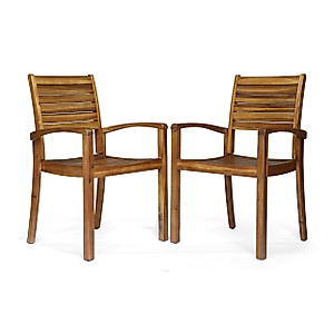 Christopher Knight Home Watts Outdoor Acacia Wood Dining Chairs, Teak Finish (Set of 2)