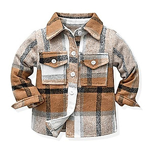 Suhorseful Kids Flannel Jacket Shirt Lapel Button Toddler Shirts Plaid Long Sleeve Warm Coat Outwear for Baby Boys Girls