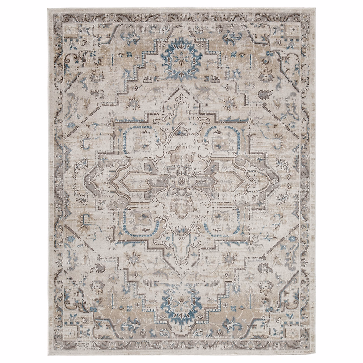 Signature Design by Ashley Barkham Transitional Machine Washable 8x10 Area Rug, Light Gray & Blue