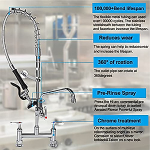 XIUBE Commercial Sink Faucet with Pre Rinse Sprayer, 8 Inch Center 27 inch Height Deck Mount Commercial Kitchen Sink Faucet with 12inchSwing Spout Fit for Kitchen Restaurant, Brass Chrome
